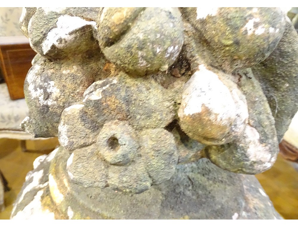 Pair of large decorative fire pots in white stone, flowers and fruits ...