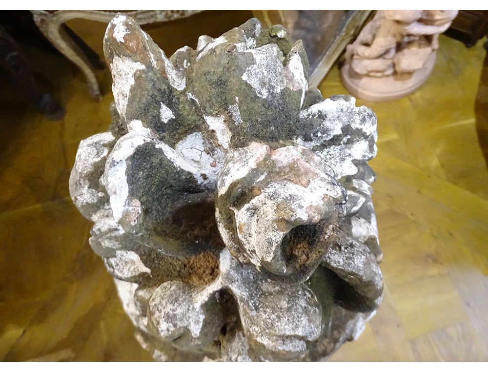 Pair of large decorative fire pots in white stone, flowers and fruits ...