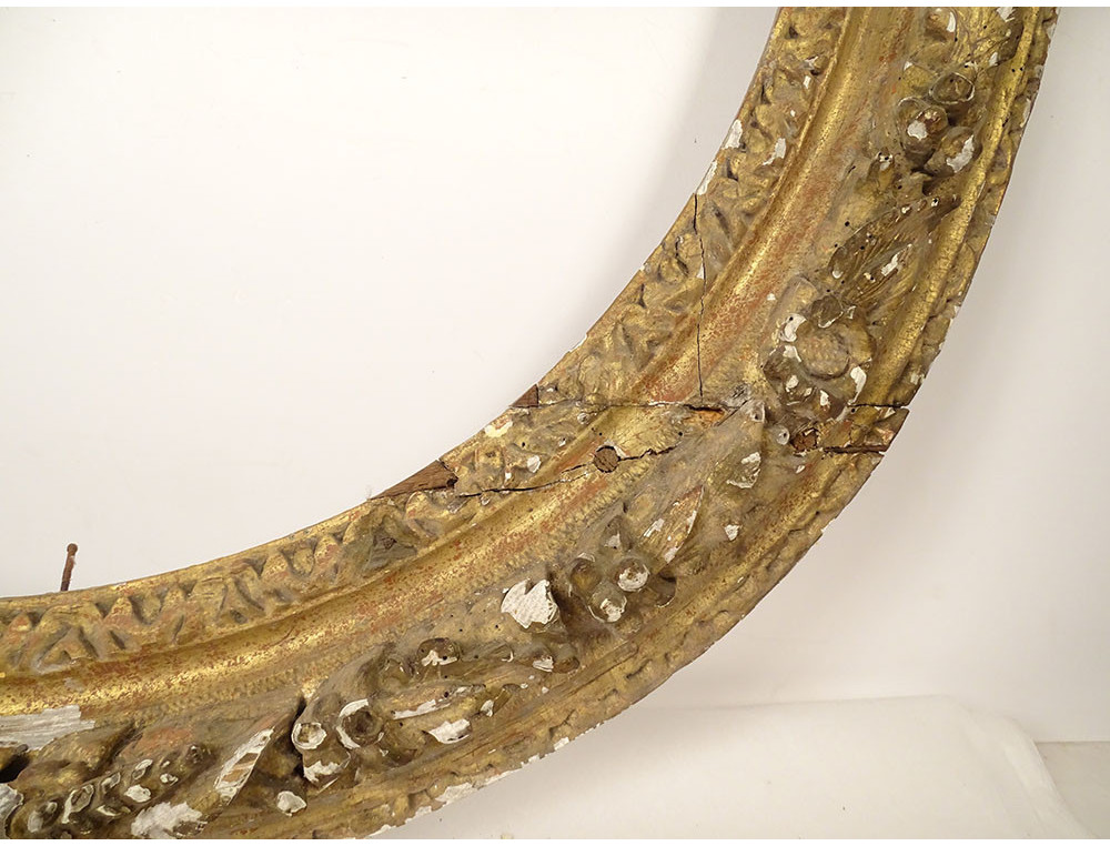 Large oval frame in carved gilded wood with shell flowers, 17th century
