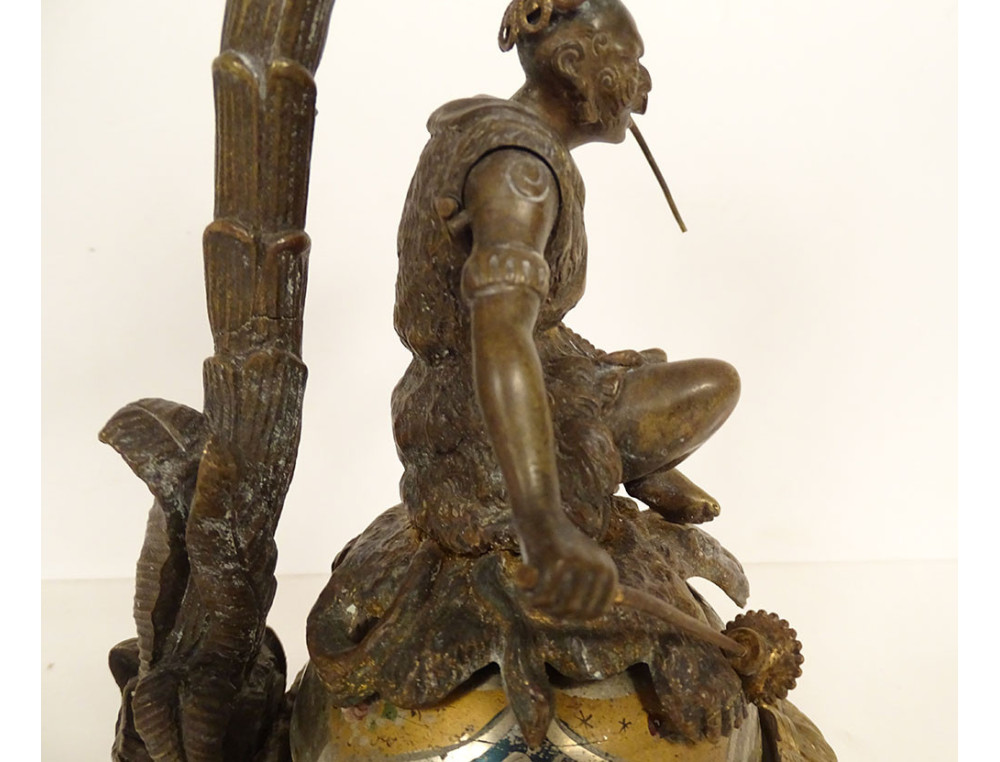 Bronze table bell with American Indian character and palm tree, late ...