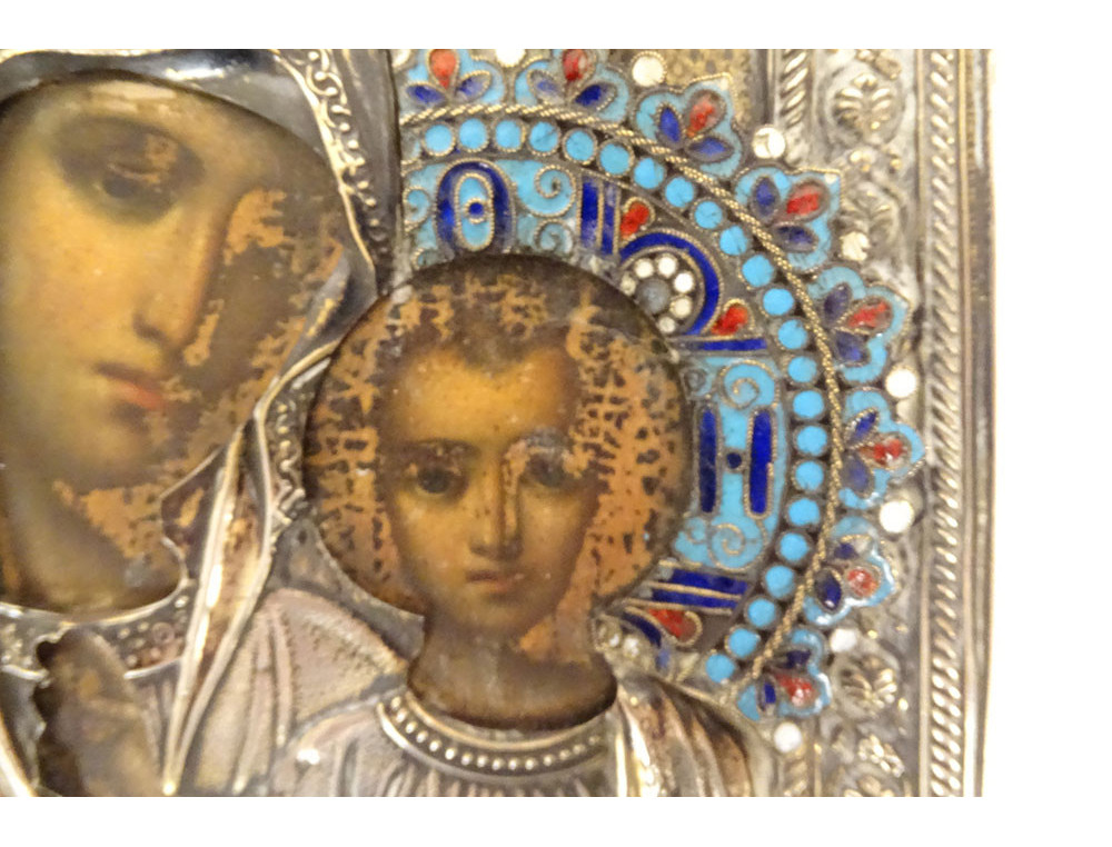 Russian Orthodox icon of the Virgin and Child of Kazan, silver ...