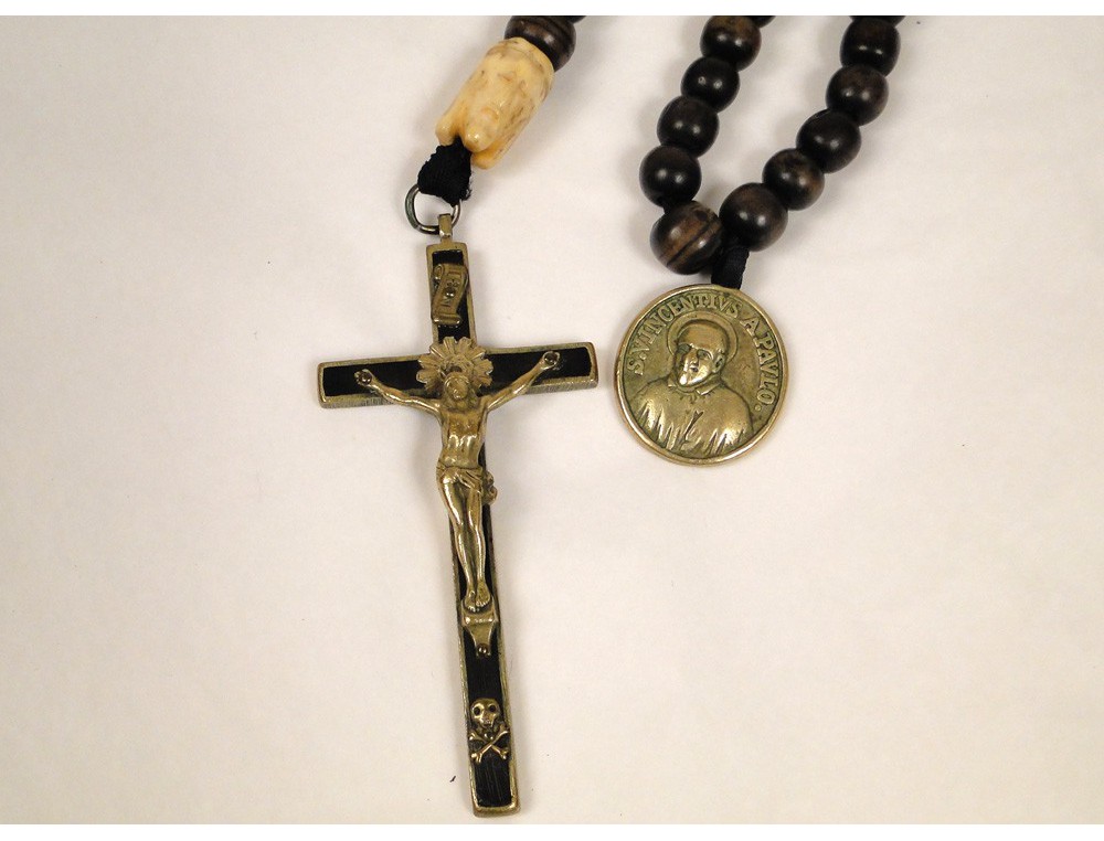 Rosary Rosary Crucifix Wood Cross Christ ebony St. Vincent de Paul, XIX