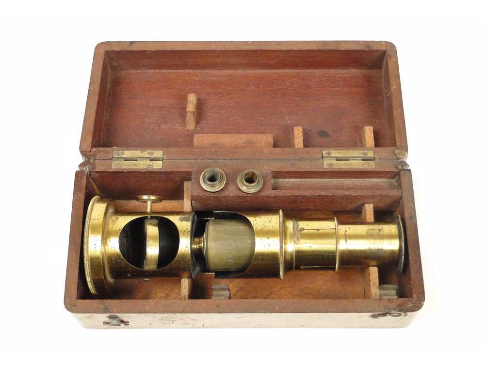 Former optician optical microscope instrument mahogany box brass nineteenth