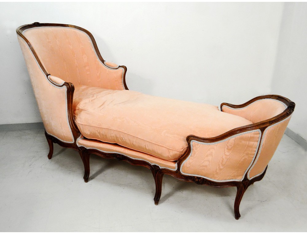 Deckchair Louis XV carved walnut gondola duchess silk flowers eighteenth