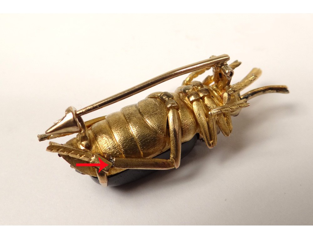 Stunning pin Beetle 18K solid gold garnet diamond ruby ??roses twentieth