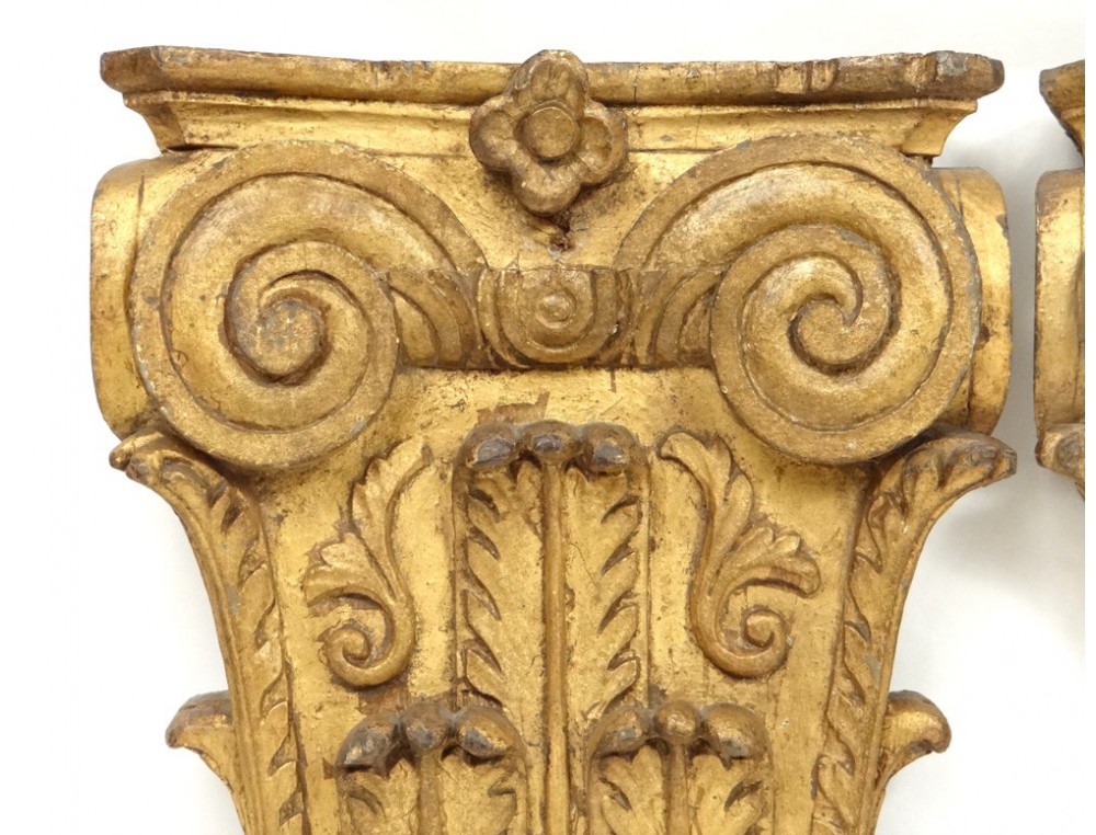Corinthian pilaster pair carved gilt acanthus seventeenth