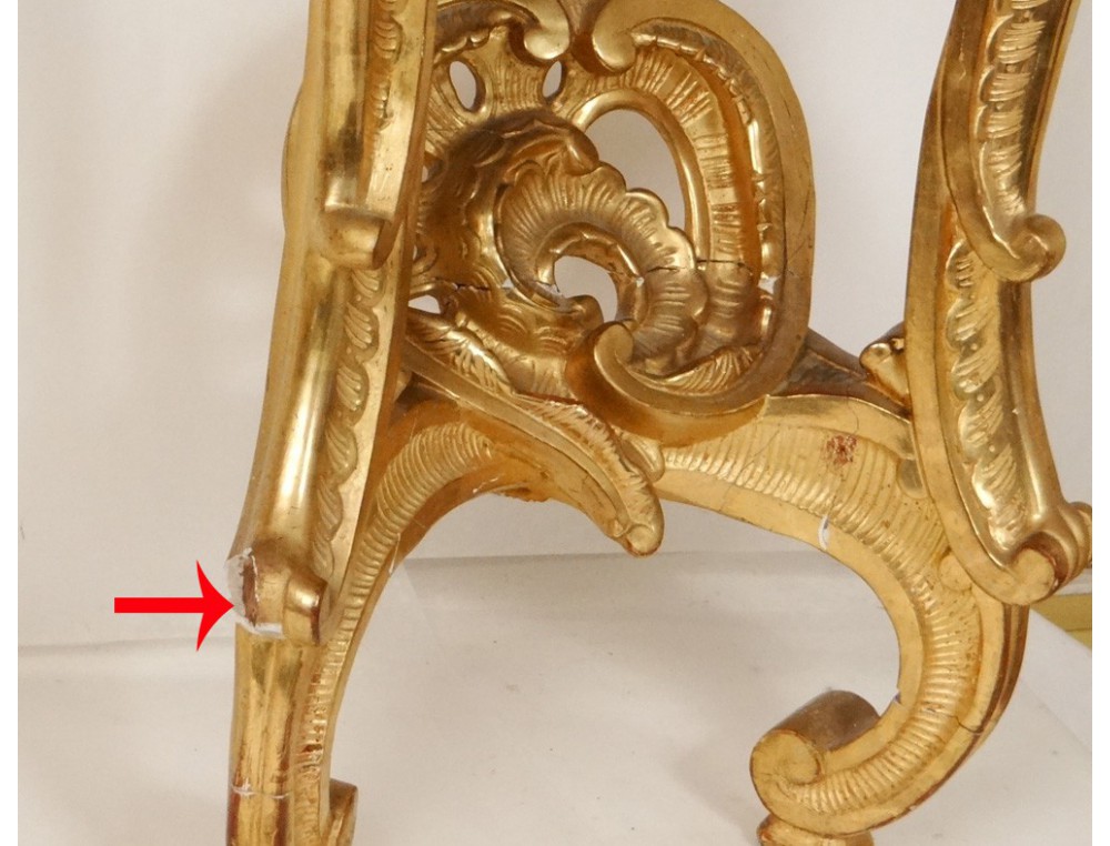 Pair consoles carved gilt Louis XV rococo marble shells eighteenth