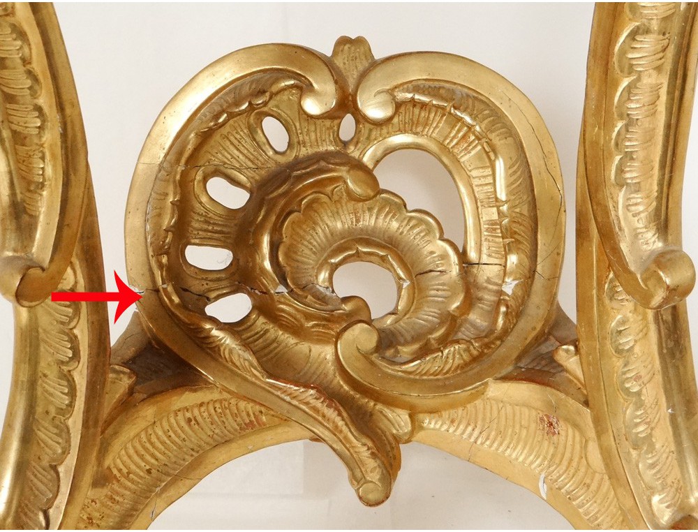 Pair consoles carved gilt Louis XV rococo marble shells eighteenth