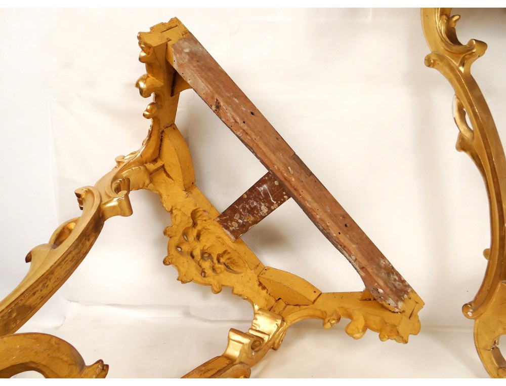 Pair consoles carved gilt Louis XV rococo marble shells eighteenth