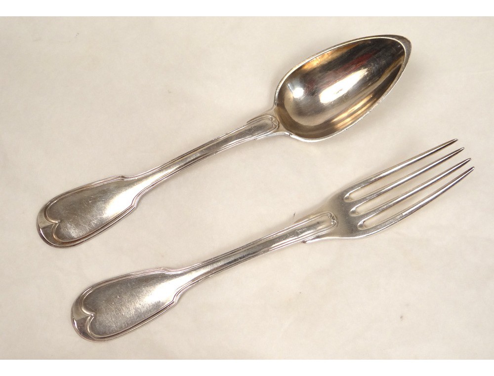 Lot covered spoons sterling silver arms crest 1643gr nineteenth Vieillard