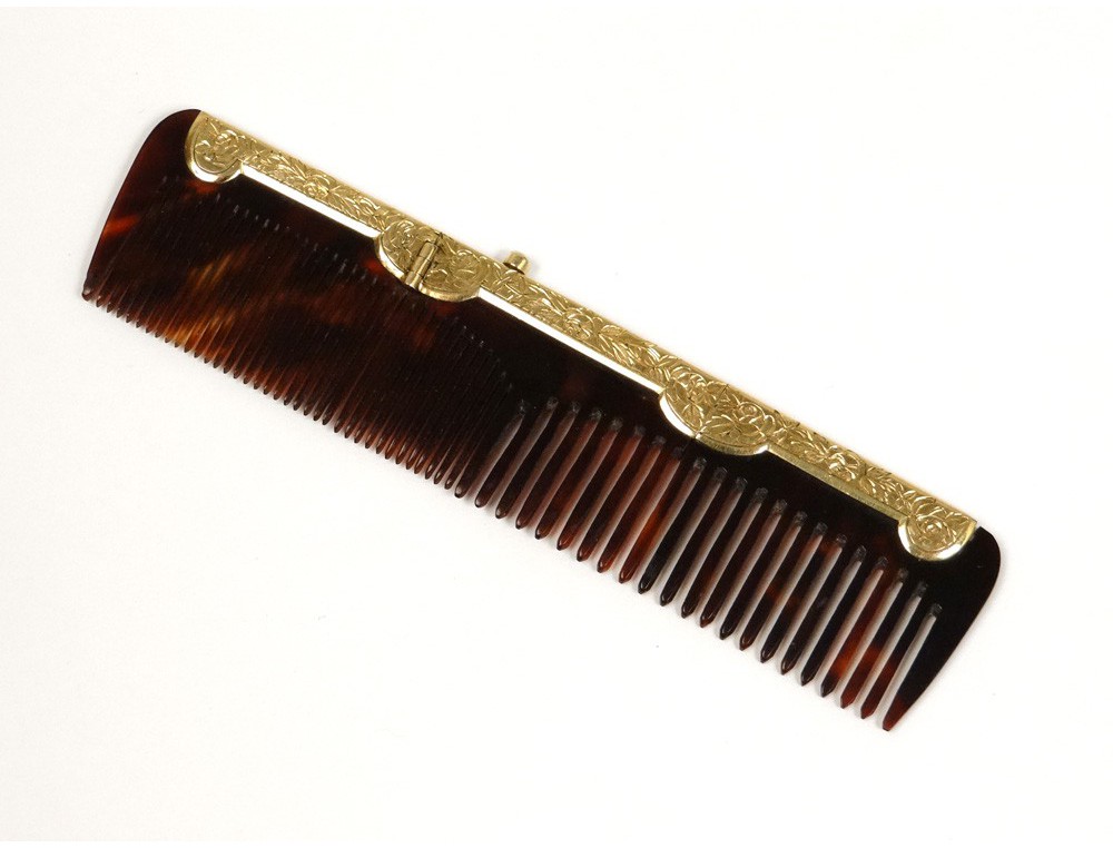 Hair combs 18K solid gold flower foliage comb Napoleon III nineteenth