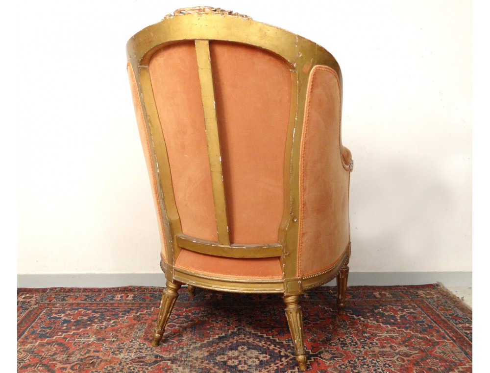 Bergère armchair carved gilt wood instruments music quiver NapIII ...