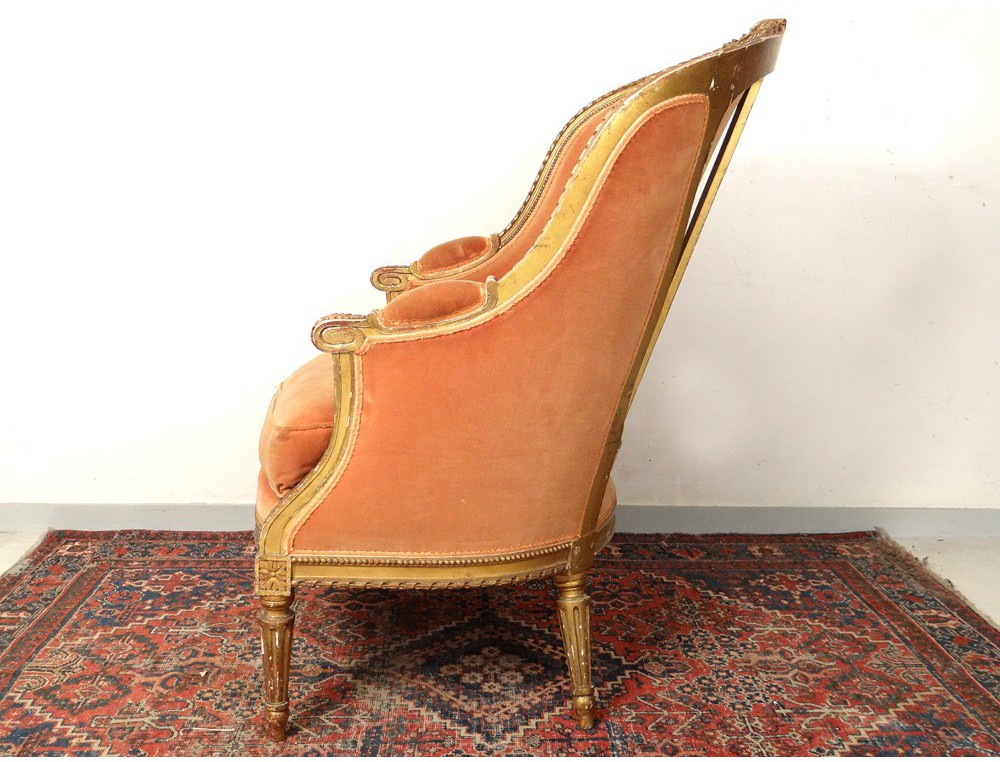 Bergère armchair carved gilt wood instruments music quiver NapIII ...
