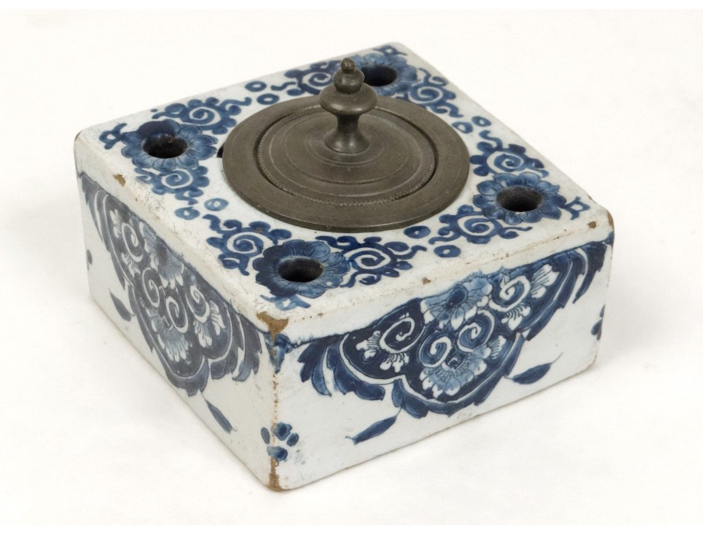 Lille Rouen faience inkwell flowers french antique inkwell eighteenth ...