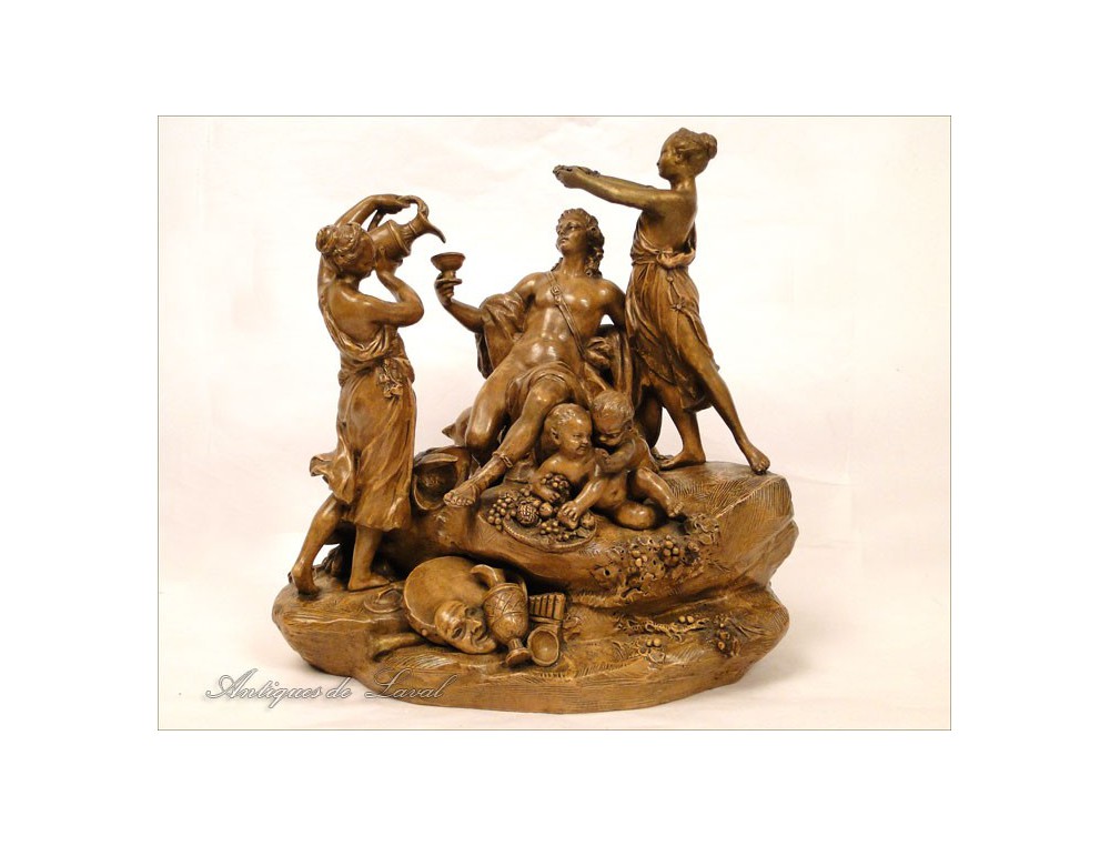 Scupture clay, Bacchus, Women and Cherubim, 19th