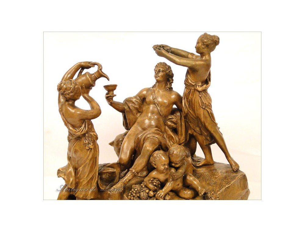 Scupture clay, Bacchus, Women and Cherubim, 19th