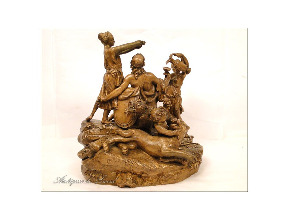 Scupture clay, Bacchus, Women and Cherubim, 19th