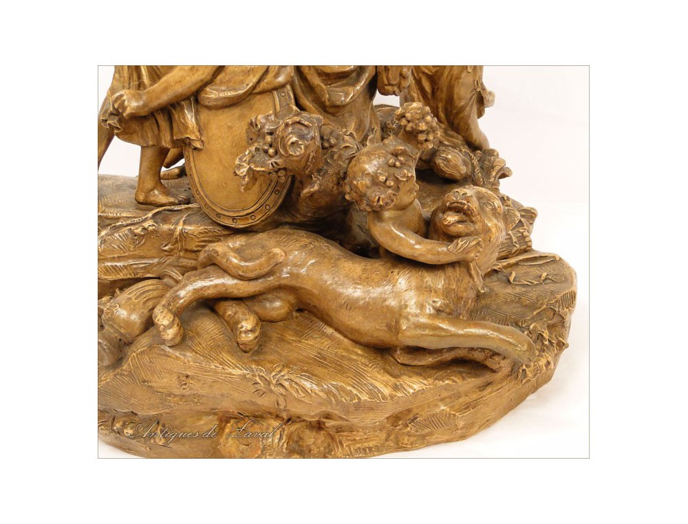 Scupture clay, Bacchus, Women and Cherubim, 19th