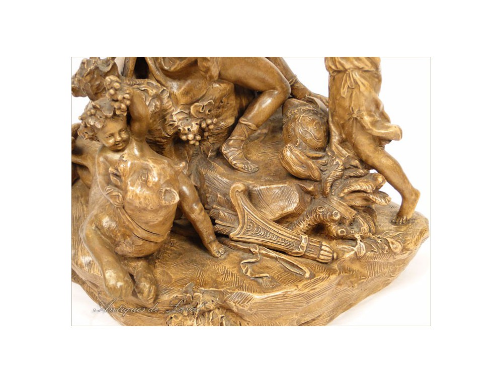 Scupture clay, Bacchus, Women and Cherubim, 19th