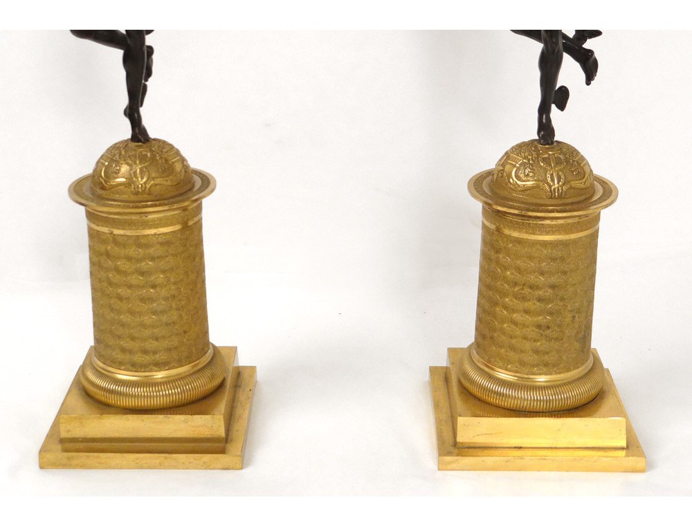 Rare paire candélabres bronze Mercure Hermès volant caducée Empire XIXème