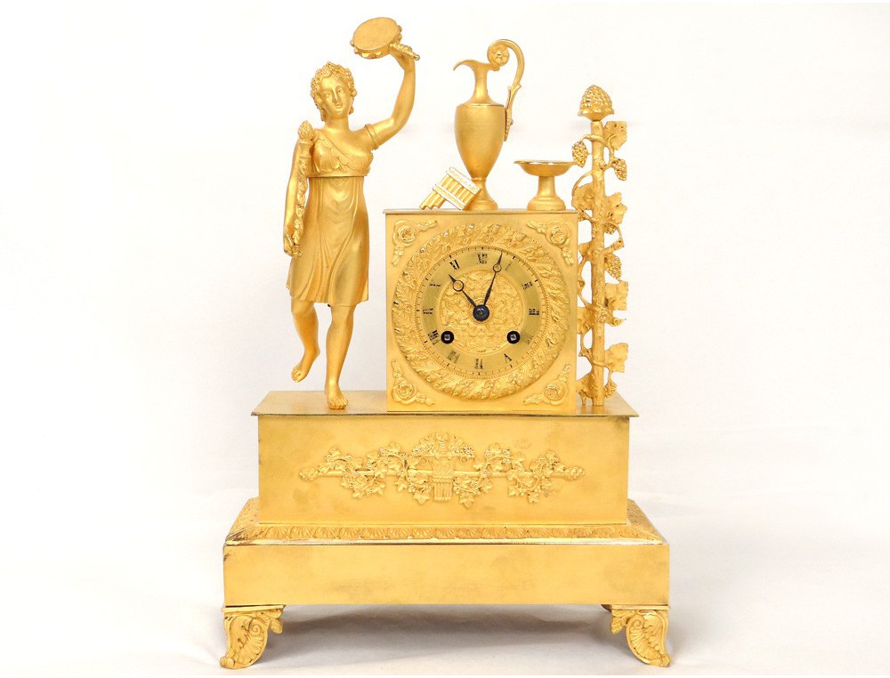 Rare pendulum gilt bronze vine woman musician amphora nineteenth ...