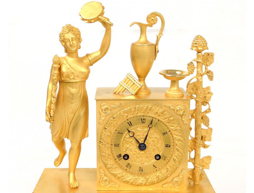 Rare pendulum gilt bronze vine woman musician amphora nineteenth ...