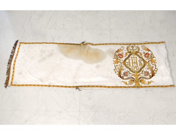 Altar antependium embroidered silk gold silver flowers IHS nineteenth ...