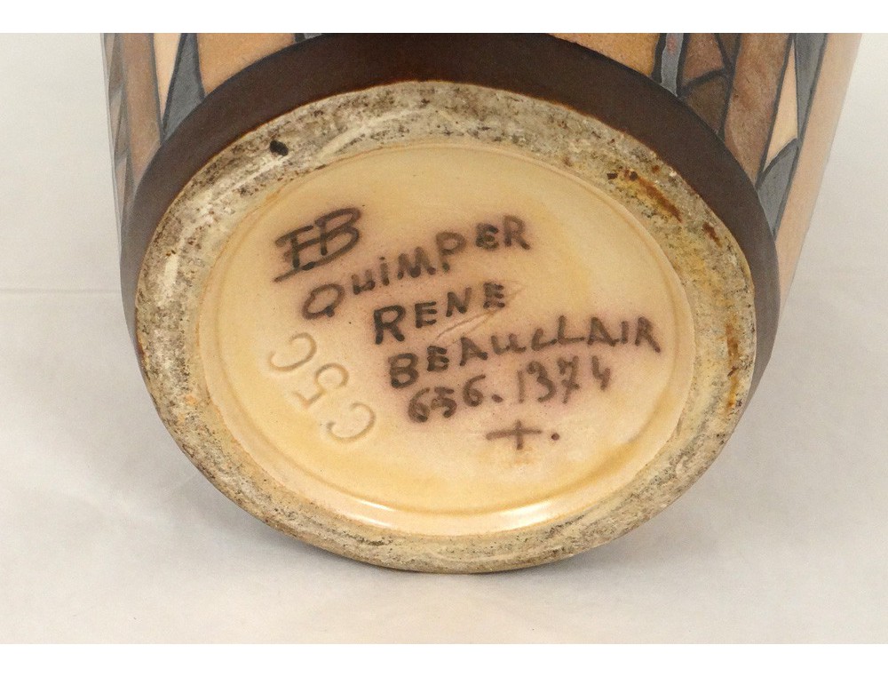 Superb HB Quimper faience vase Odetta René Beauclair twentieth century