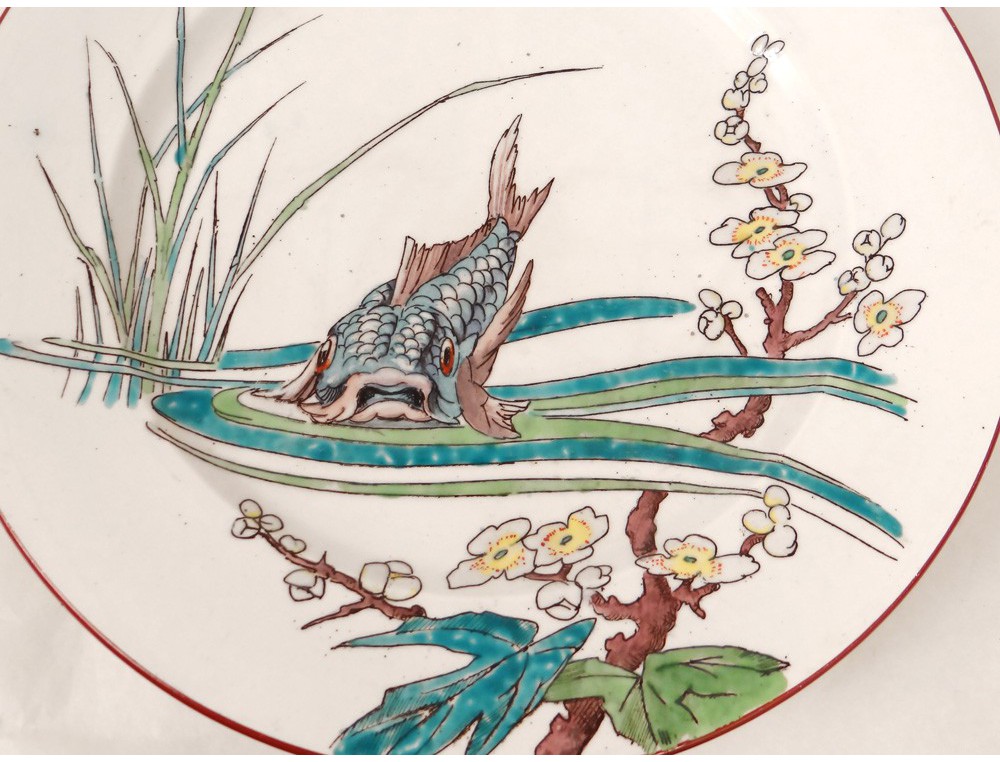 Compotier faïence Bordeaux Vieillard Grands Oiseaux Millet poisson XIXème