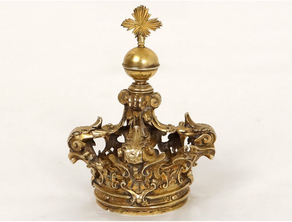 Italian crown silver gilt statue Virgin Cross shells Italy 18th