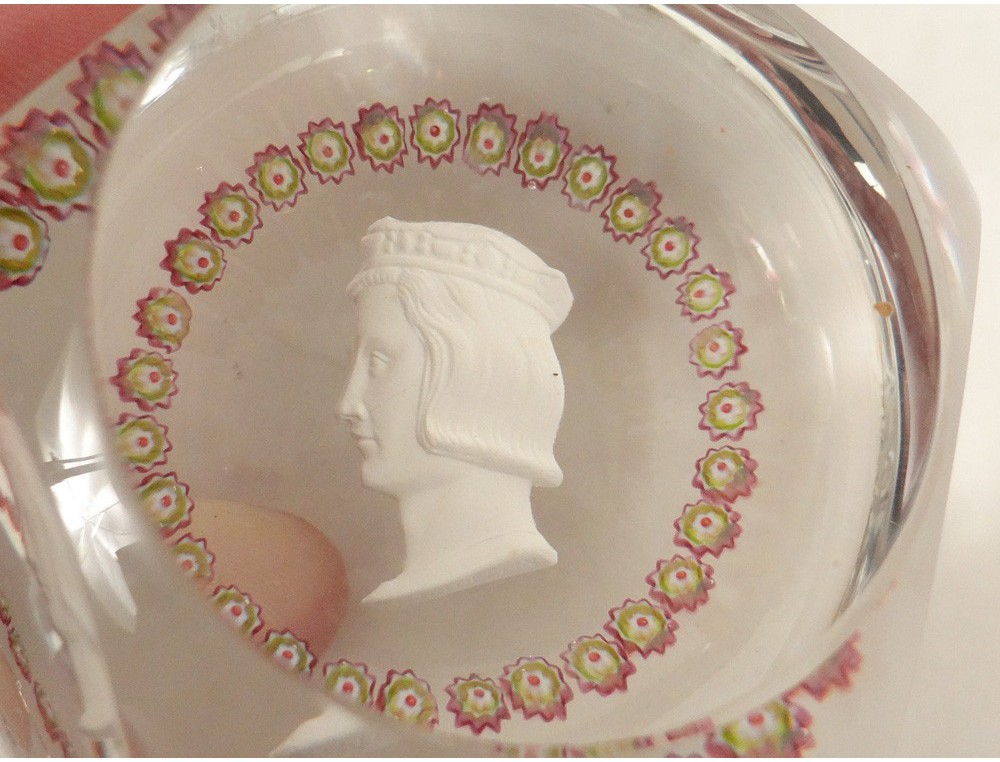 Crystal sulphide paperweight Saint-Louis portrait king crystallo ...