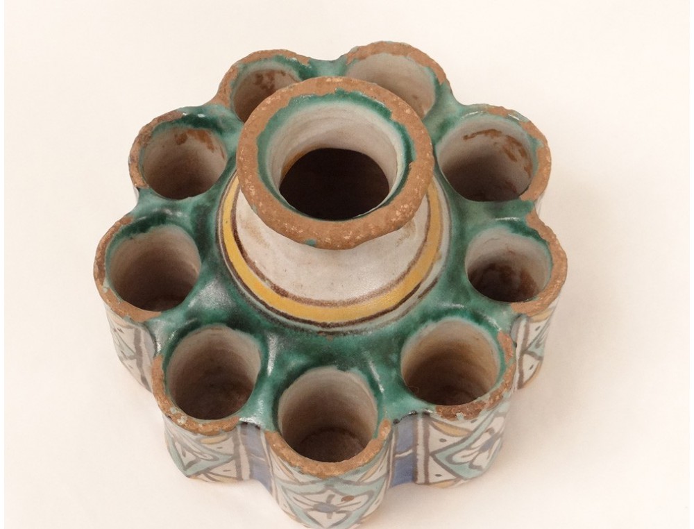 Inkwell polychrome Morocco flowers foliage Morocco inkwell nineteenth