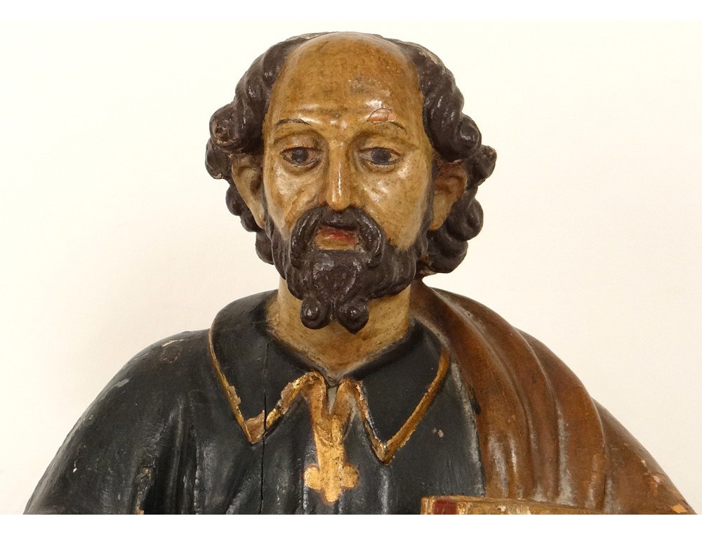 Sculpture statue bois polychrome Saint-Pierre Bible église XVIIIème siècle