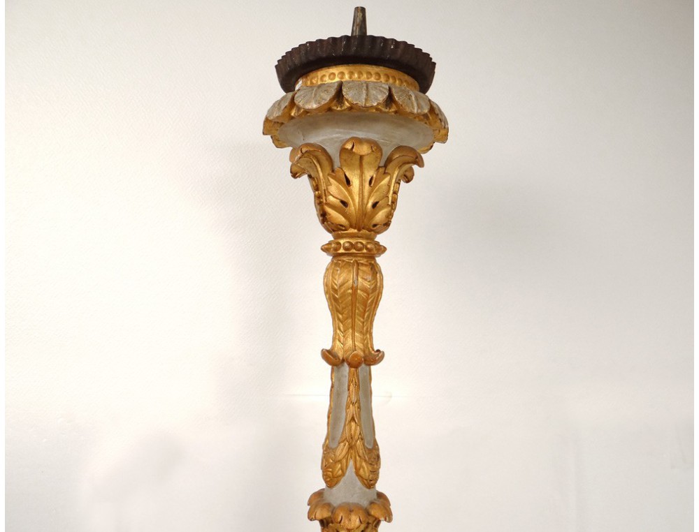 Large picnic candle candlestick carved acanthus flower golden shell XVIII