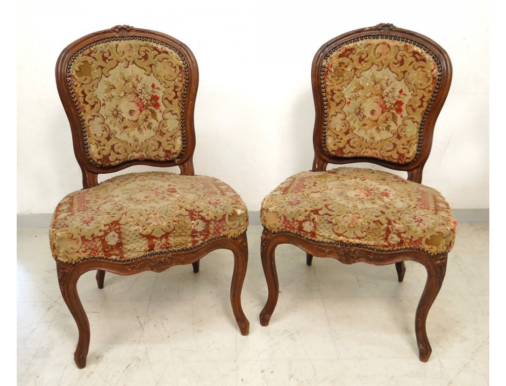 Paire chaises Louis XV bois sculpté fleurs estampille Delaporte XVIIIème