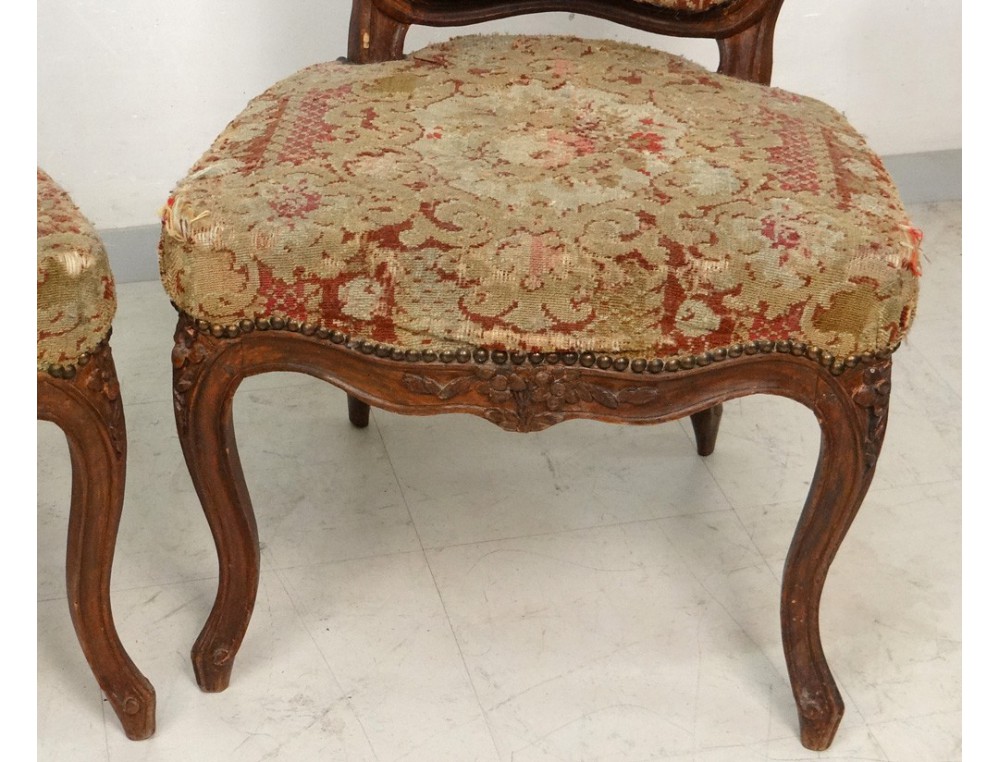 Paire chaises Louis XV bois sculpté fleurs estampille Delaporte XVIIIème
