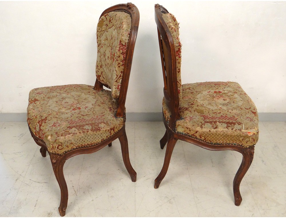 Paire chaises Louis XV bois sculpté fleurs estampille Delaporte XVIIIème