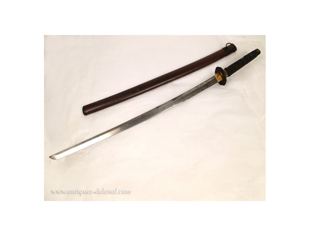 Katana sword Japanese leather and brass, 19th