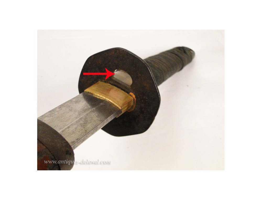 Katana sword Japanese leather and brass, 19th