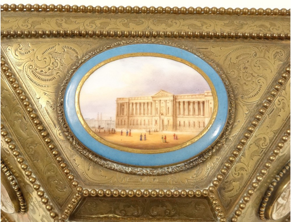 Box golden brass letters miniature porcelain cameos women Louvre XIX