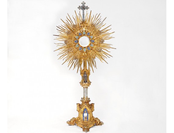 Grand monstrance monstrance silver gilt enamel diamond Armand Calliat 19th