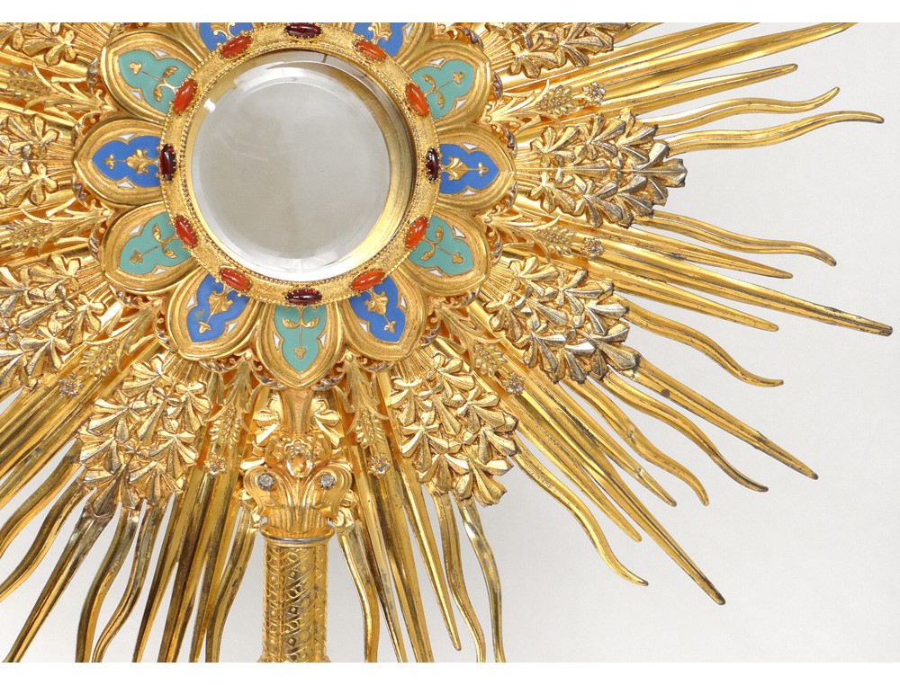 Grand monstrance monstrance silver gilt enamel diamond Armand Calliat 19th