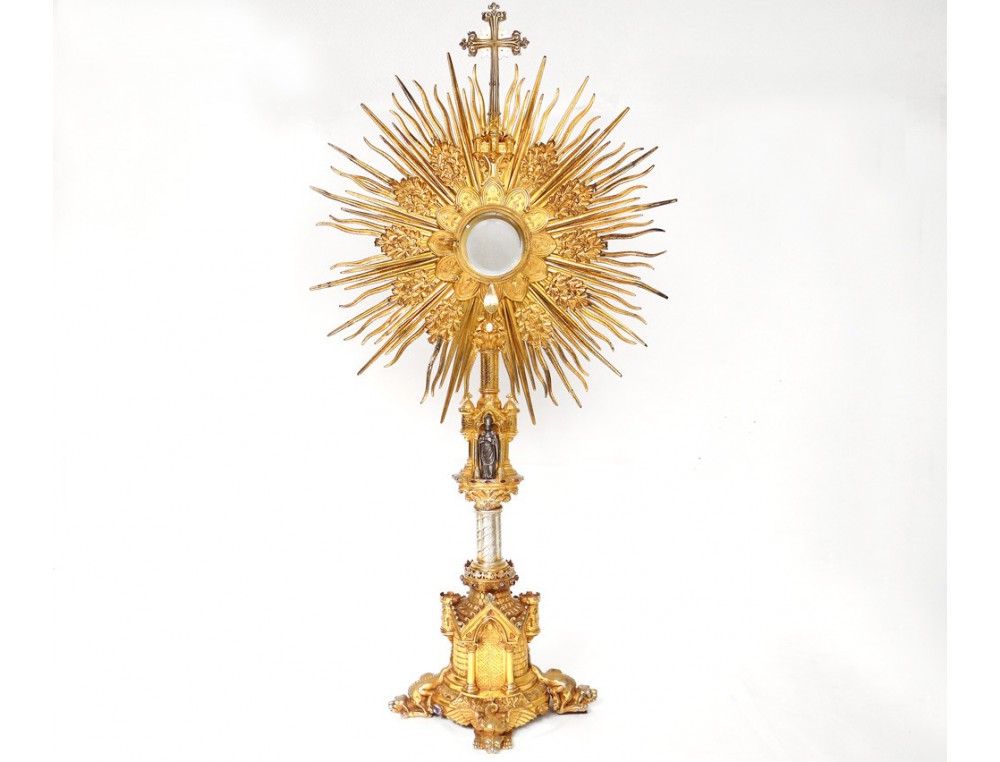 Grand monstrance monstrance silver gilt enamel diamond Armand Calliat 19th