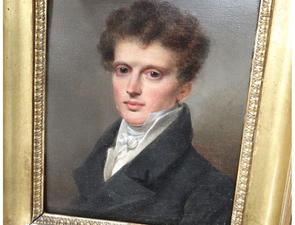 Pair HSP tables portraits man woman XIX Charles Bourgeois