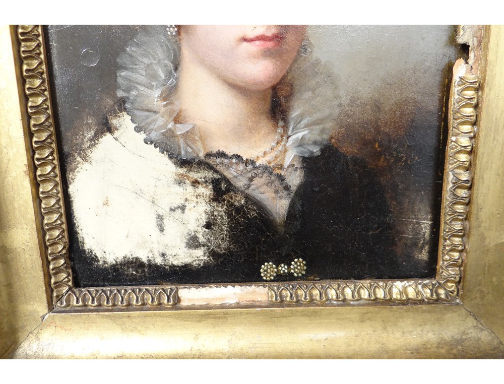 Pair HSP tables portraits man woman XIX Charles Bourgeois