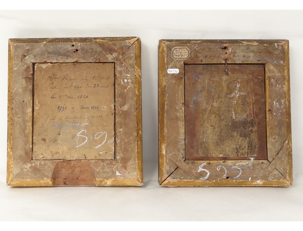 Pair HSP tables portraits man woman XIX Charles Bourgeois