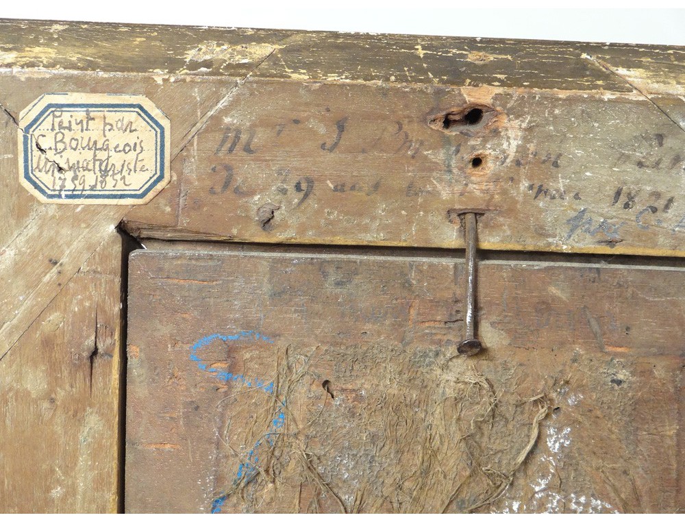 Pair HSP tables portraits man woman XIX Charles Bourgeois