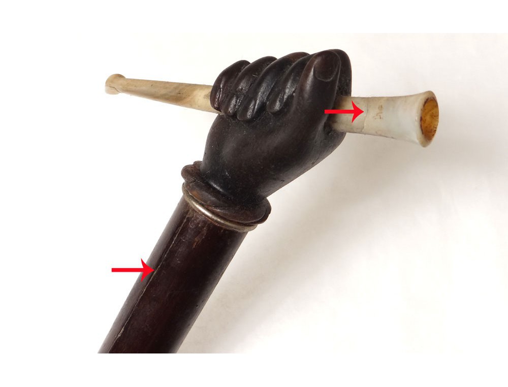 Old system cane cigarette holder hand carved antique duck XIX