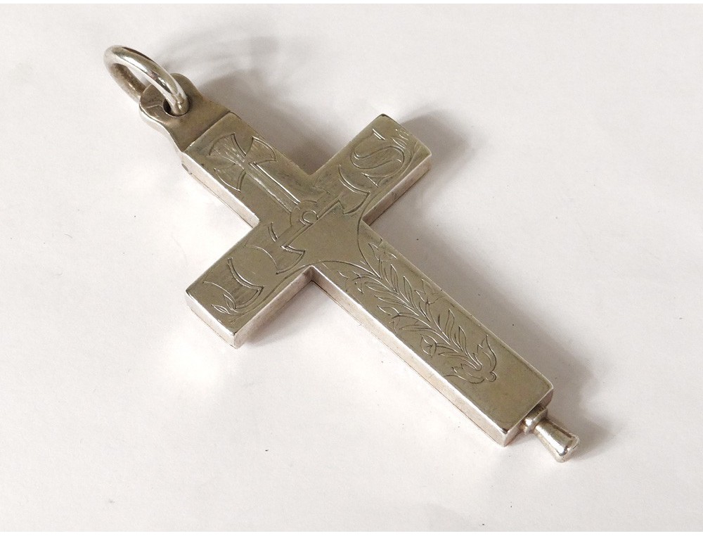 Cross reliquary pendant silver reliquary cross crucifixion XIX Cross reliquary pendant silver reliquary cross crucifixion XIX