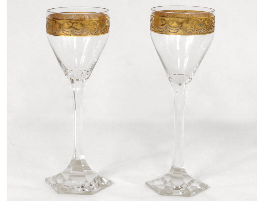 2 crystal stemware Moser Bohemian carved gilt enamel twentieth Copenhagen